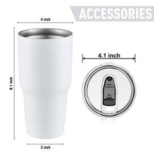 COMOOO 30oz White Tumbler Stainless Steel Insulated Tumbler with Lid and Straw Double Wall Vacuum Coffee Cup Large Travel Mug for Hot and Cold Drinks, Home, Office, School,Party (White, 4 Pack)