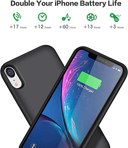 QTshine Battery Case for iPhone XR, Newest [6800mAh] Protective Portable Charging Case Rechargeable Extended Battery Pack Charger Case for Apple iPhone XR(6.1inch) Backup Power Bank Cover - Black