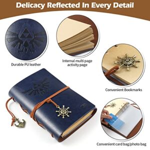 Vintage PU Leather Refillable Notebook for Diary, Embossed Travel Journal Diary with Blank Pages,card holder and Retro Pendants-Legend of Zelda(Blue)