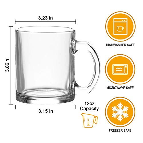 Glass Mugs 12 oz,QAPPDA Clear Coffee Mugs With Handle 350ml,Tea Mugs Water Mugs Beer Glasses With Handle,Glass Cup Drinkware For Beverage,Juice,Latte Cups Cappuccino Mugs Beer Mug Water Cups 12pack