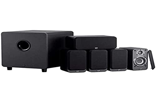 Monoprice HT-35 Premium 5.1-Channel Home Theater System - Charcoal, with Powered Subwoofer, Low Profile Speaker Grilles, Secure Mounting Option, Black (139357)