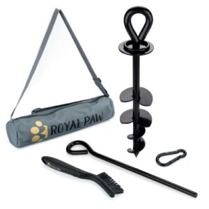 royal paw dog tie out stake - heavy duty dog stake for large dogs up to 210 lbs, dog stakes for outside, dog anchor, and dog gadget | use any dog tie out cable or dog yard leash (b1-midnight black)