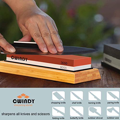 Whetstone Sharpening Stone Kit Dual Sided 400/1000 & 3000/8000 Grit Professional Whetstone knife Sharpener Stone Wet Stone Set Nonslip Bamboo Base Angle Guide, and Flattening Stone