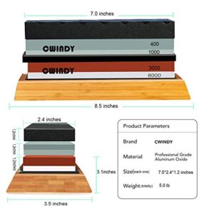 Whetstone Sharpening Stone Kit Dual Sided 400/1000 & 3000/8000 Grit Professional Whetstone knife Sharpener Stone Wet Stone Set Nonslip Bamboo Base Angle Guide, and Flattening Stone