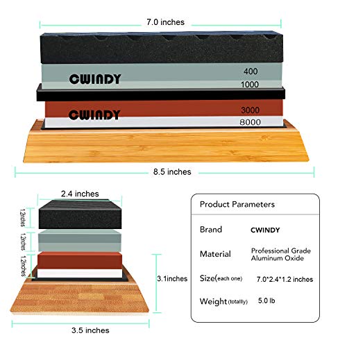 Whetstone Sharpening Stone Kit Dual Sided 400/1000 & 3000/8000 Grit Professional Whetstone knife Sharpener Stone Wet Stone Set Nonslip Bamboo Base Angle Guide, and Flattening Stone