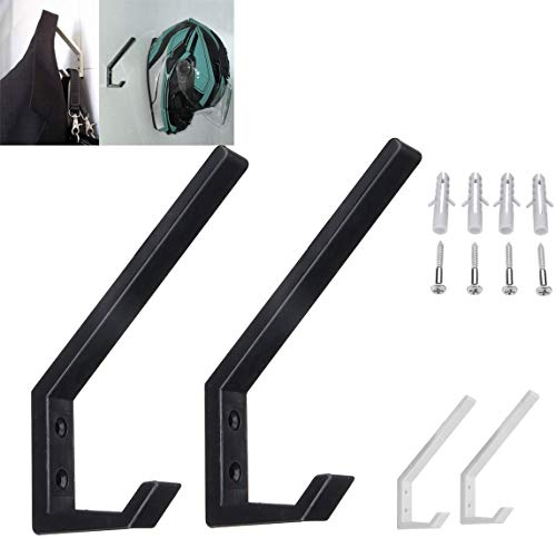 Fonture 6PCS Helmet Holders Plastic Hanging Hooks Wall Mounted Hangers Hat Glove Bag Shoe Clothes Rack (Black-6PC)