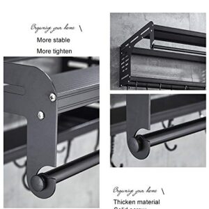 OUDINUO Merry Christmas Black Multifunctional Double Bracket Aluminum Microwave Oven Wall Mount Shelf with 10 Removable Hooks and Fresh Wrapper Rolls Holder