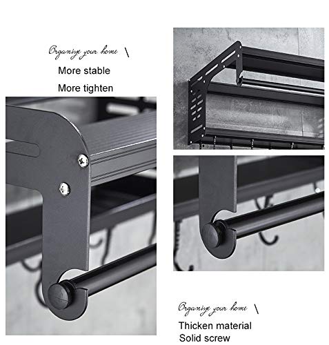 OUDINUO Merry Christmas Black Multifunctional Double Bracket Aluminum Microwave Oven Wall Mount Shelf with 10 Removable Hooks and Fresh Wrapper Rolls Holder