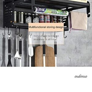 OUDINUO Merry Christmas Black Multifunctional Double Bracket Aluminum Microwave Oven Wall Mount Shelf with 10 Removable Hooks and Fresh Wrapper Rolls Holder