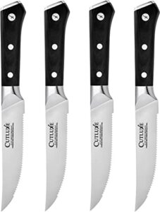 cutluxe steak knives - serrated steak knife set of 4 – forged high carbon german steel – full tang – ergonomic handle design – artisan series