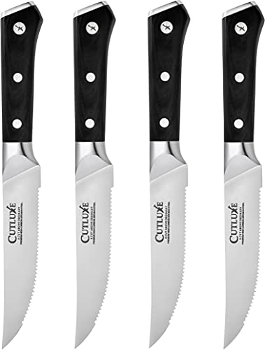 Cutluxe Steak Knives - Serrated Steak Knife Set of 4 – Forged High Carbon German Steel – Full Tang – Ergonomic Handle Design – Artisan Series