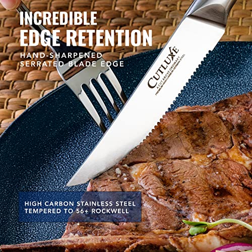 Cutluxe Steak Knives - Serrated Steak Knife Set of 4 – Forged High Carbon German Steel – Full Tang – Ergonomic Handle Design – Artisan Series