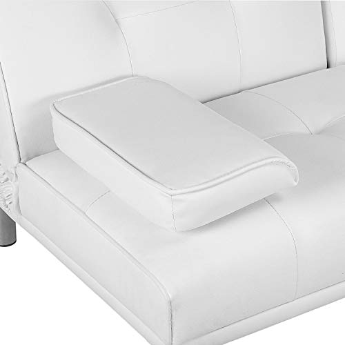 Topeakmart Adjustable Faux Leather Sofa Futon Modern Sofa Bed Convertible Sofa Couch Sleeper with Armrest Recliner Couch Home Furniture White