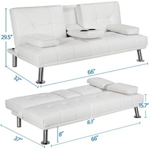 Topeakmart Adjustable Faux Leather Sofa Futon Modern Sofa Bed Convertible Sofa Couch Sleeper with Armrest Recliner Couch Home Furniture White