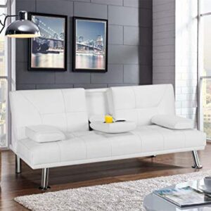 Topeakmart Adjustable Faux Leather Sofa Futon Modern Sofa Bed Convertible Sofa Couch Sleeper with Armrest Recliner Couch Home Furniture White