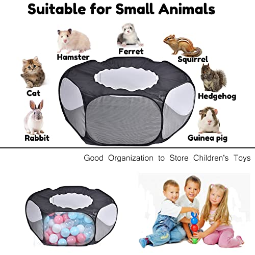 Hamster Playpen with Cover, Large - Foldable Exercise Playpen, Breathable and Transparent Pet Cage Fence Indoor/Outdoor for Guinea Pigs Hedgehogs Gerbils Dwarf Rabbits Bunny Chinchillas Rats