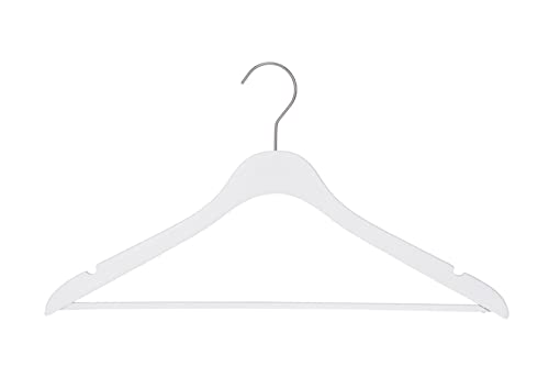 20 Luxury Slim Space Saving Wooden Clothes Hanger with Squared Pant Bar Best for Shirts, Blouses, Pant, Dress, Hangers White (White - Shirt with Pant Bar, 20)