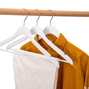 20 Luxury Slim Space Saving Wooden Clothes Hanger with Squared Pant Bar Best for Shirts, Blouses, Pant, Dress, Hangers White (White - Shirt with Pant Bar, 20)