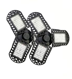 2 pack led garage lights, 60w deformable led garage ceiling lights with 3 adjustable wings, 6000lm, e26 led shop light for warehouse, workshop, basement (no motion detection) (2 pack, 60w)