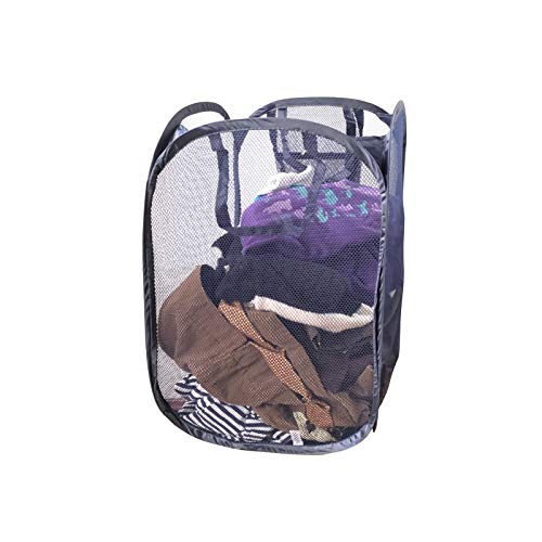 Pop-Up Mesh Hamper, Laundry Hamper with Reinforced Carry Handles (blue)