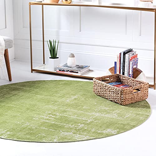 Rugs.com Valencia Collection Round Rug – 5 Ft Round Green Low Rug Perfect for Kitchens, Dining Rooms