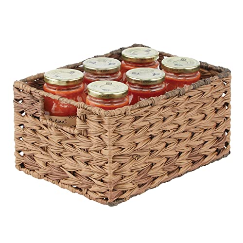 mDesign Woven Farmhouse Kitchen Pantry Food Storage Organizer Basket Bin Box - Container Organization for Cabinets, Cupboards, Shelves, Countertops - Store Potatoes, Onions, Fruit, 3 Pack, Brown Ombre