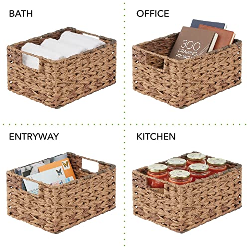 mDesign Woven Farmhouse Kitchen Pantry Food Storage Organizer Basket Bin Box - Container Organization for Cabinets, Cupboards, Shelves, Countertops - Store Potatoes, Onions, Fruit, 3 Pack, Brown Ombre