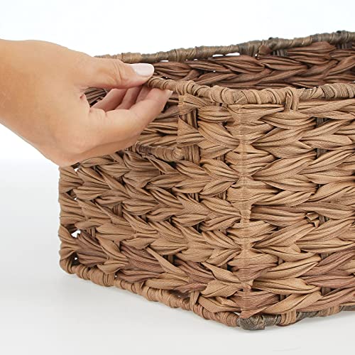 mDesign Woven Farmhouse Kitchen Pantry Food Storage Organizer Basket Bin Box - Container Organization for Cabinets, Cupboards, Shelves, Countertops - Store Potatoes, Onions, Fruit, 3 Pack, Brown Ombre