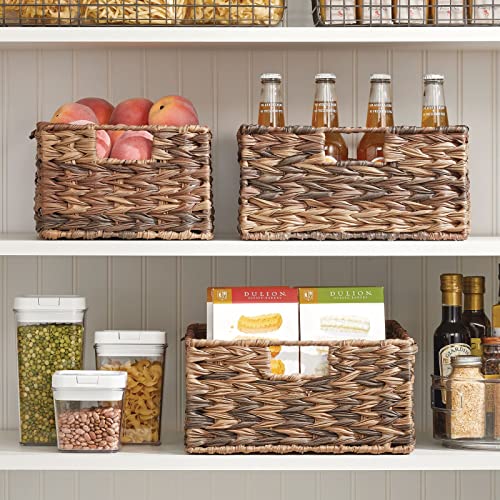 mDesign Woven Farmhouse Kitchen Pantry Food Storage Organizer Basket Bin Box - Container Organization for Cabinets, Cupboards, Shelves, Countertops - Store Potatoes, Onions, Fruit, 3 Pack, Brown Ombre