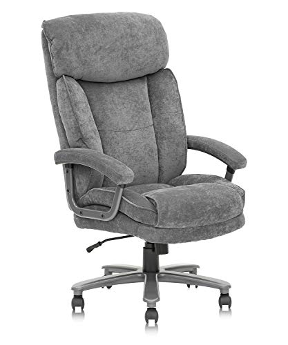 CLATINA Ergonomic Big and Tall Executive Office Chair with Upholstered Swivel 400lbs High Capacity Adjustable Height Thick Padding Headrest and Armrest for Home Office Grey