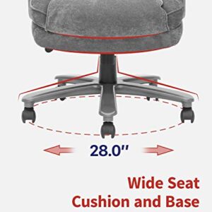 CLATINA Ergonomic Big and Tall Executive Office Chair with Upholstered Swivel 400lbs High Capacity Adjustable Height Thick Padding Headrest and Armrest for Home Office Grey