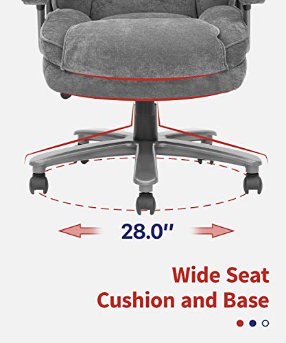 CLATINA Ergonomic Big and Tall Executive Office Chair with Upholstered Swivel 400lbs High Capacity Adjustable Height Thick Padding Headrest and Armrest for Home Office Grey