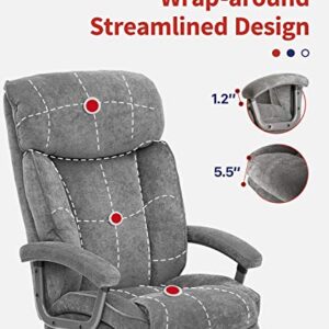 CLATINA Ergonomic Big and Tall Executive Office Chair with Upholstered Swivel 400lbs High Capacity Adjustable Height Thick Padding Headrest and Armrest for Home Office Grey