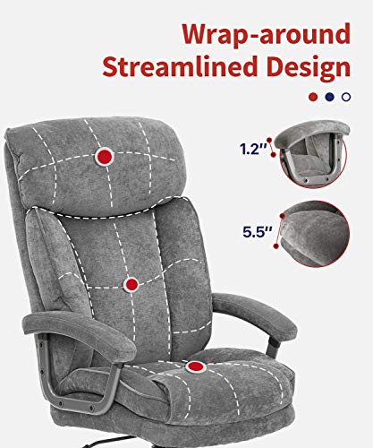 CLATINA Ergonomic Big and Tall Executive Office Chair with Upholstered Swivel 400lbs High Capacity Adjustable Height Thick Padding Headrest and Armrest for Home Office Grey