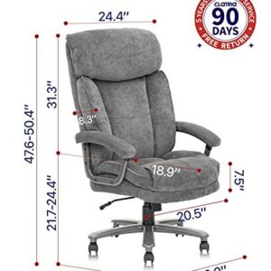 CLATINA Ergonomic Big and Tall Executive Office Chair with Upholstered Swivel 400lbs High Capacity Adjustable Height Thick Padding Headrest and Armrest for Home Office Grey