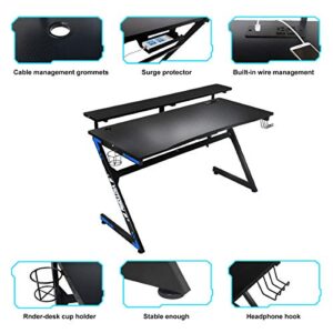 YIGOBUY Large Gaming Desk 55 Inch Computer Gaming Desk E-Sports Racing Table with with Cup Holder, Headphone Hook for Home Office, Black