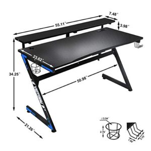 YIGOBUY Large Gaming Desk 55 Inch Computer Gaming Desk E-Sports Racing Table with with Cup Holder, Headphone Hook for Home Office, Black