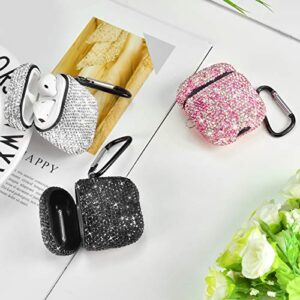 Newseego Compatible with AirPods 1 & 2 Case, Keychain+Anti-Lost Strap+Ear Hooks+Watch Band Holder,Protective Bling Crystal Glitter Luxury Shining Diamond Rhinestone Gift Scratch/Drop Proof-Black