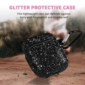 Newseego Compatible with AirPods 1 & 2 Case, Keychain+Anti-Lost Strap+Ear Hooks+Watch Band Holder,Protective Bling Crystal Glitter Luxury Shining Diamond Rhinestone Gift Scratch/Drop Proof-Black