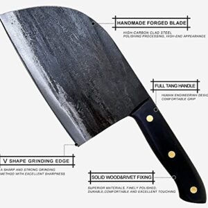 Forging Serbian Chef Knife, Huusk Kitchen Butcher Knives with Sheath Japan Knives Meat Vegetable Fruit Cleaver with Full Tang Handle