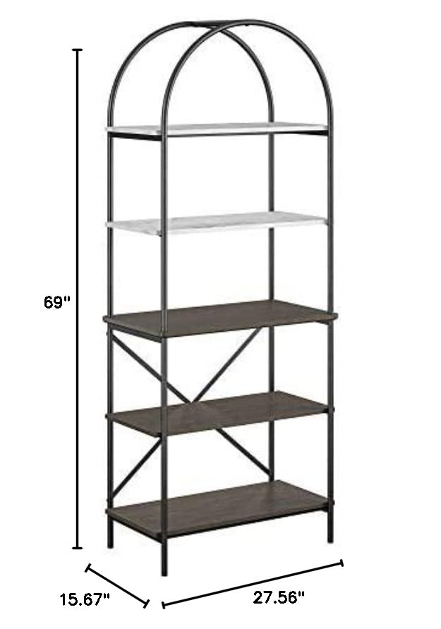 CosmoLiving by Cosmopolitan Vivinne 5 Shelf Oak Bookcase, Gray (Wood Grain)