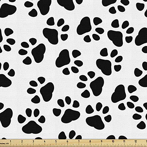 Ambesonne Paw Print Fabric by The Yard, Animal Feet Sign Pattern in Monochromatic Style Dog Cat Puppy Kitten, Decorative Fabric for Upholstery and Home Accents, 1 Yard, White Charcoal