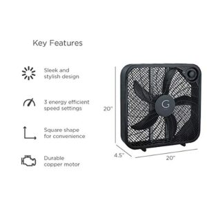 Genesis 20" Box Fan, 3 Settings, Max Cooling Technology, Carry Handle, Black