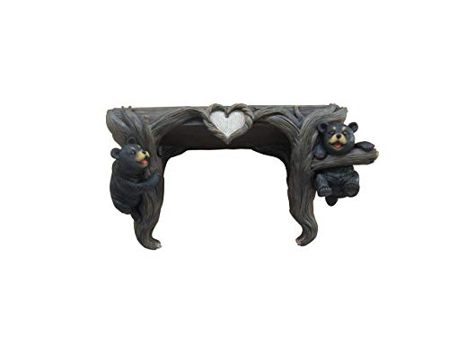 DWK "Wood Love to Hang Out Black Bear Cubs in Tree | Rustic Cabin Décor Floating Shelf | Black Bear Welcome Outdoor Décor | Wall Art | Black Bear Welcome Statue 13.5-inch