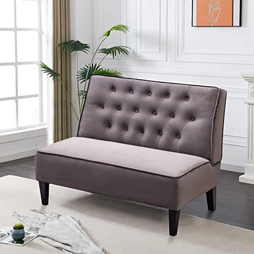 Alunaune Upholstered Loveseat Bench Settee for Bedroom, Small Sofa Couch Love Seat Bench Armless Settee Tufted Button Living Room Dining Room Bench-Light Grey