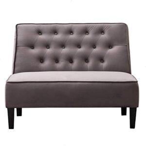 Alunaune Upholstered Loveseat Bench Settee for Bedroom, Small Sofa Couch Love Seat Bench Armless Settee Tufted Button Living Room Dining Room Bench-Light Grey