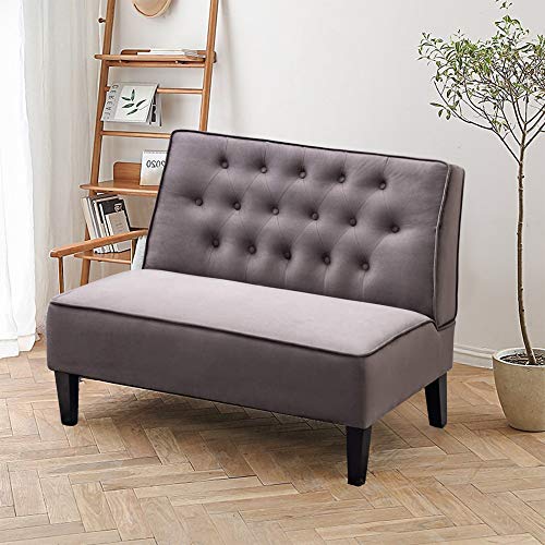 Alunaune Upholstered Loveseat Bench Settee for Bedroom, Small Sofa Couch Love Seat Bench Armless Settee Tufted Button Living Room Dining Room Bench-Light Grey