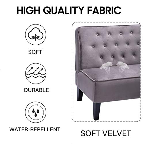 Alunaune Upholstered Loveseat Bench Settee for Bedroom, Small Sofa Couch Love Seat Bench Armless Settee Tufted Button Living Room Dining Room Bench-Light Grey