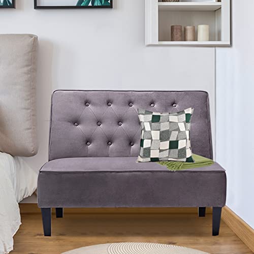 Alunaune Upholstered Loveseat Bench Settee for Bedroom, Small Sofa Couch Love Seat Bench Armless Settee Tufted Button Living Room Dining Room Bench-Light Grey