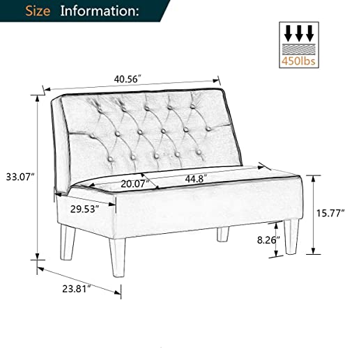 Alunaune Upholstered Loveseat Bench Settee for Bedroom, Small Sofa Couch Love Seat Bench Armless Settee Tufted Button Living Room Dining Room Bench-Light Grey